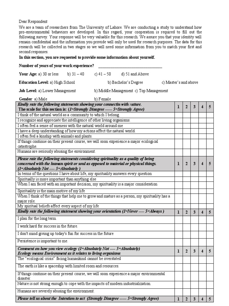 Questionnaire Husnain Tariq | PDF