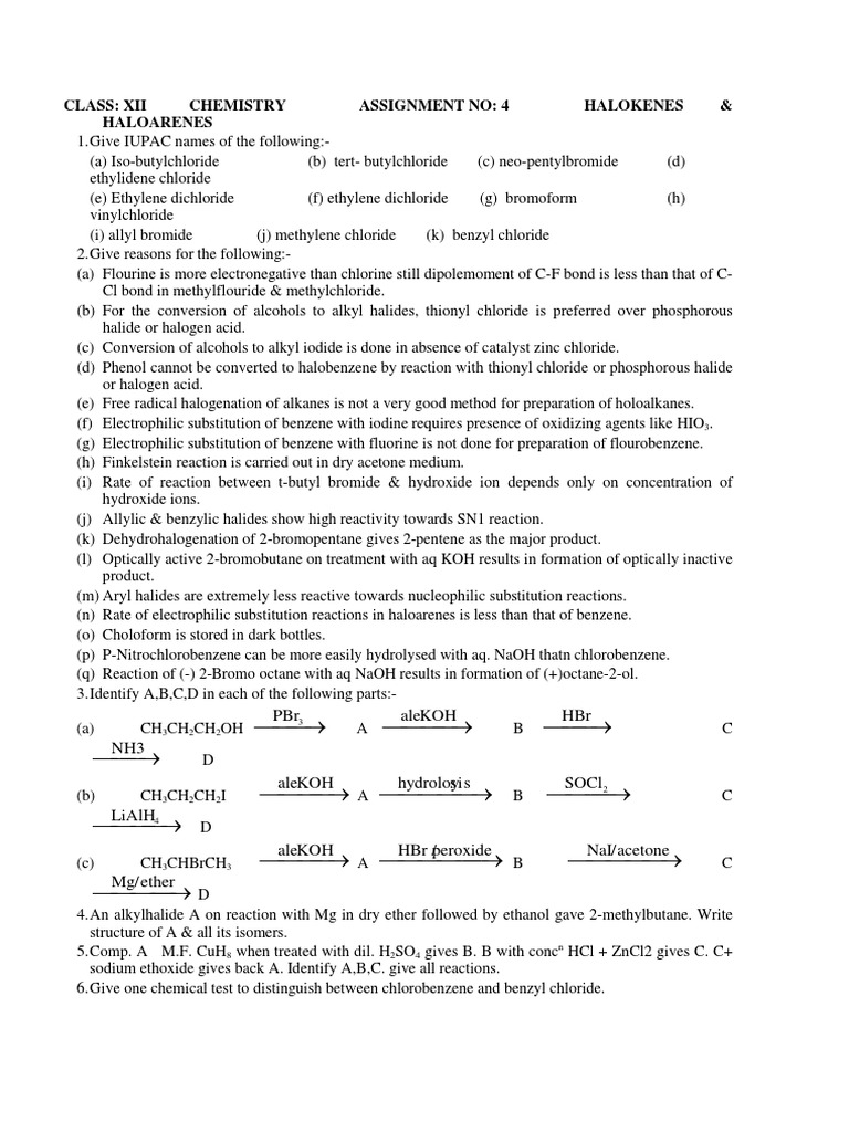 CBSE Class 12 Chemistry Worksheet | PDF CBSE Class 12 Chemistry Worksheet | PDF
