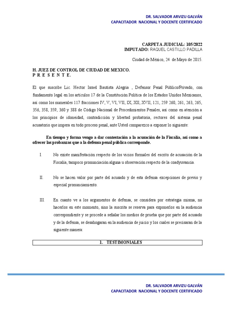 Formato de Contestación de Acusacion | PDF | Procedimiento Criminal ...
