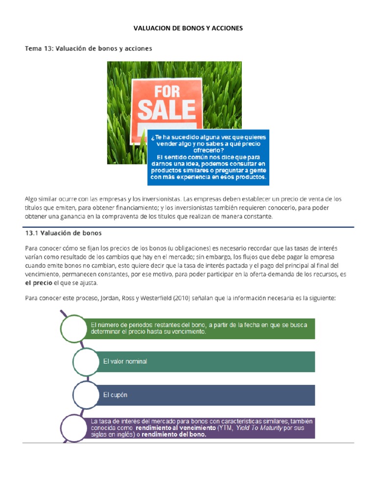 Valuacion Bonos y Acciones | PDF | Compartir (Finanzas) | Interés