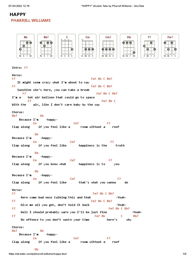 Ukulele - HAPPY by Pharrell Williams | PDF