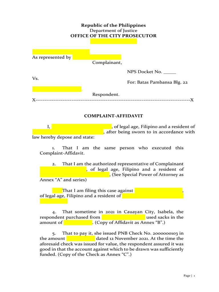 Complaint Affidavit BP 22 | Download Free PDF | Affidavit | Legal Procedure