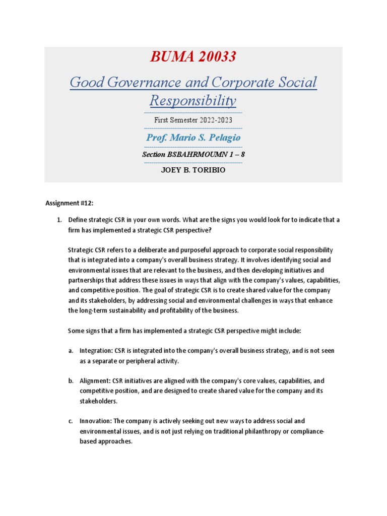 Assignment 12 | PDF | Corporate Social Responsibility | Stocks