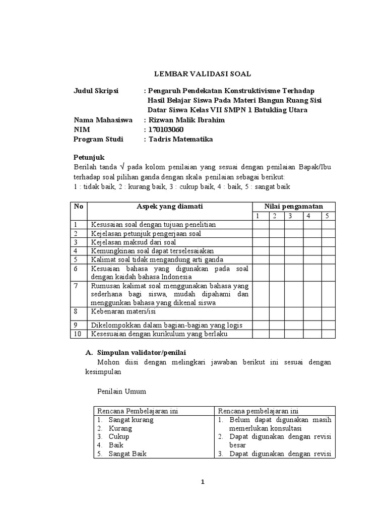 Validasi Soal Konstruktivisme | PDF