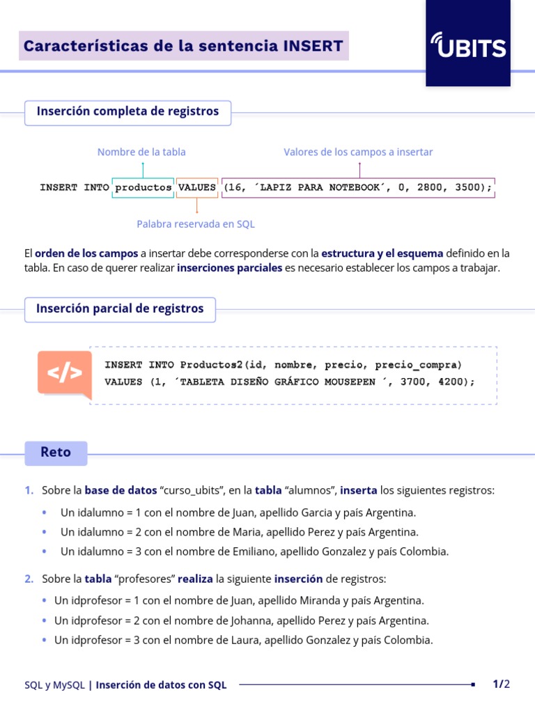 Características de La Sentencia INSERT: Inserción Completa de Registros ...