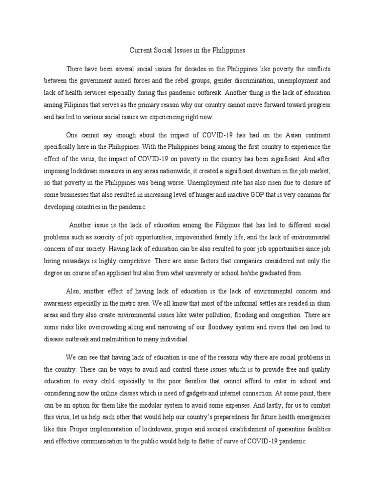 Current Social Issues in The Philippines | PDF | Poverty | Poverty ...