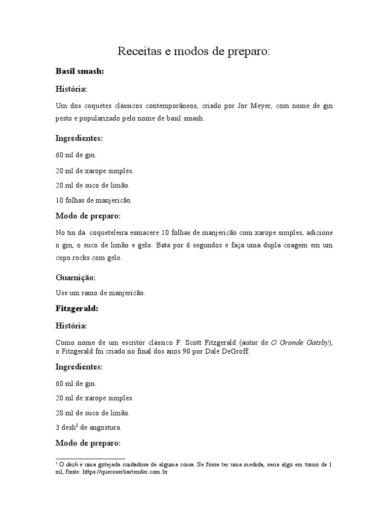 Receitas e Modos de Preparo | PDF | Coquetéis | Bebida