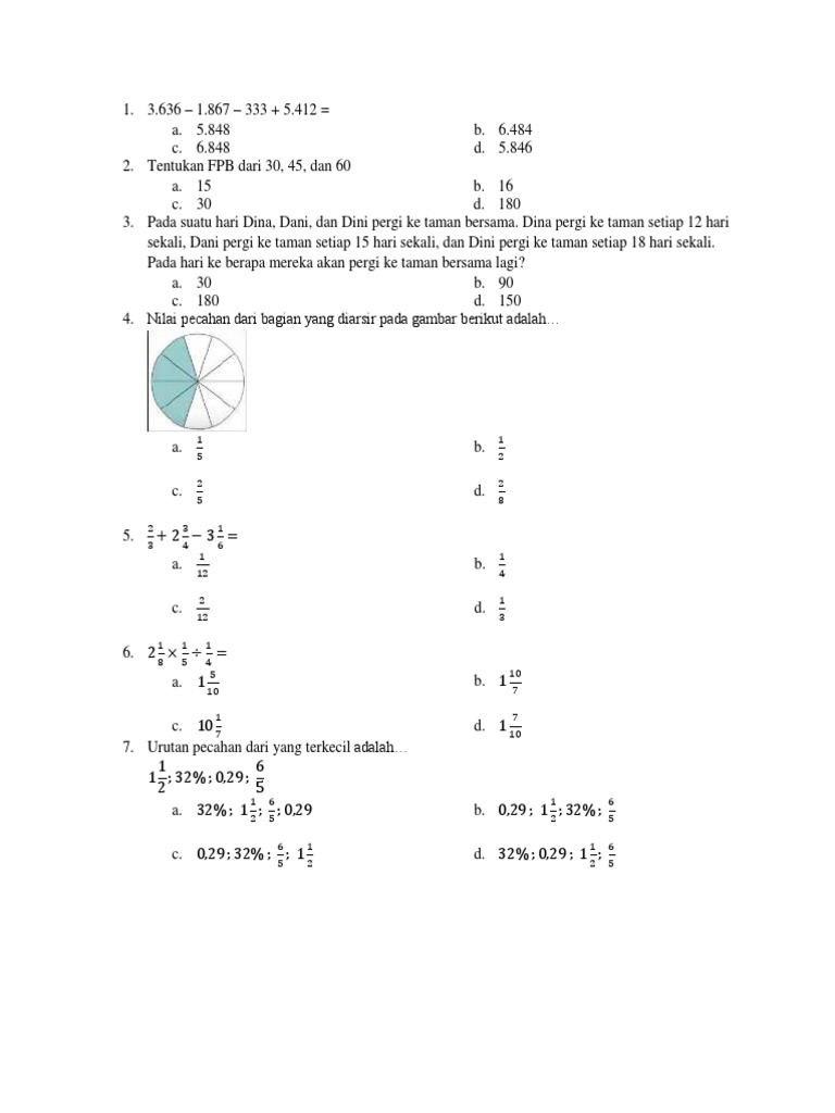 latihan soal kelas 6 matematika | PDF