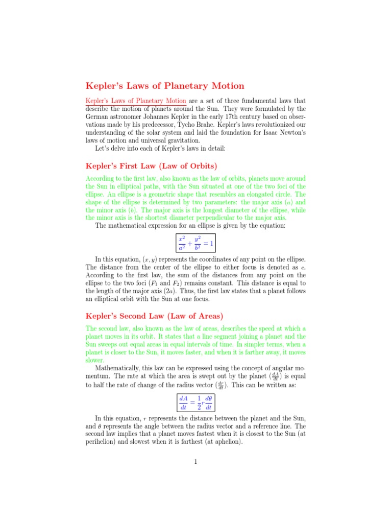 Kepler's Laws of Planetary Motion | PDF | Ellipse | Orbit