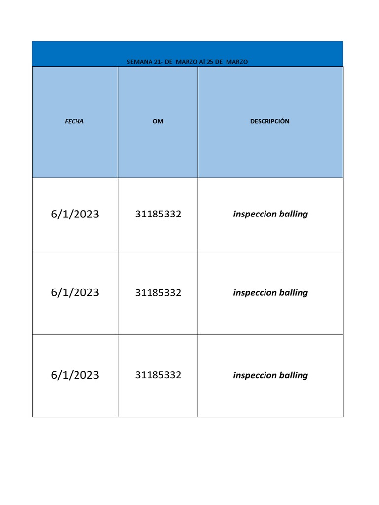 Inspecciones y Cambios de Polines 21 marzo | PDF