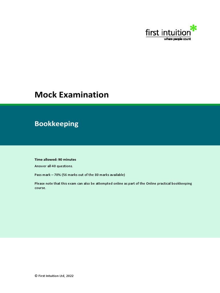Bookkeeping Mock Exam: 40 Questions | PDF | Debits And Credits ...
