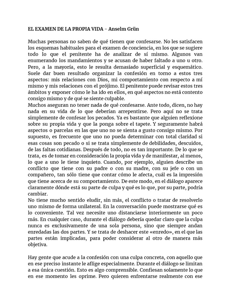 EL EXAMEN DE LA PROPIA VIDA - Anselm Grün | PDF