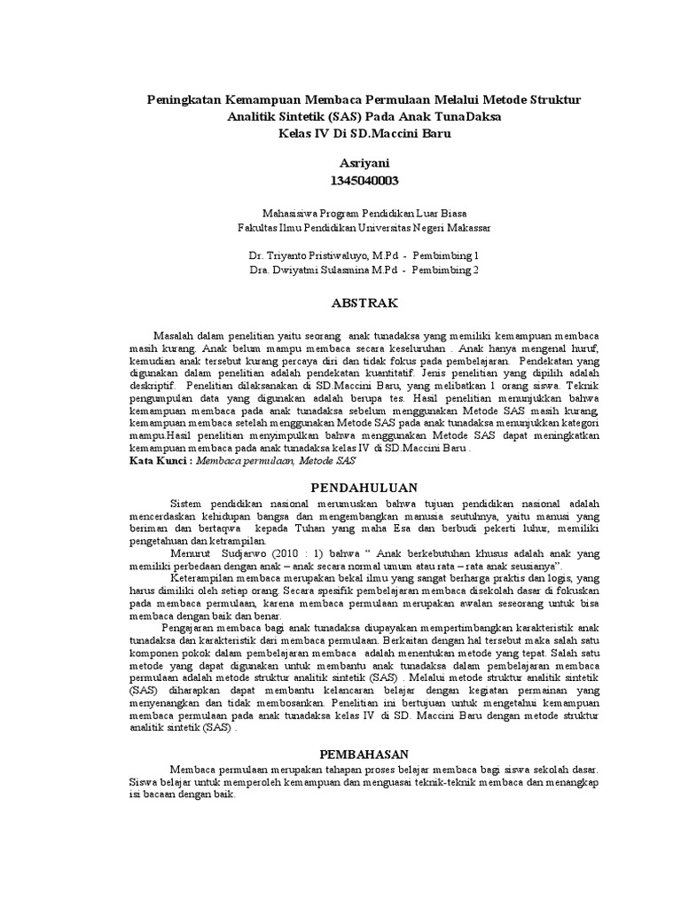 Jurnal Kemampuan Membaca Metode Sas | PDF
