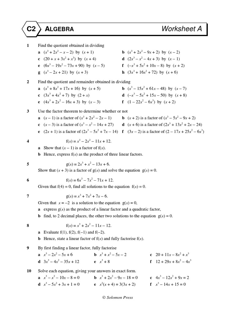 11. Advanced Algebra_ Extra Worksheet A | PDF | Factorization | Equations