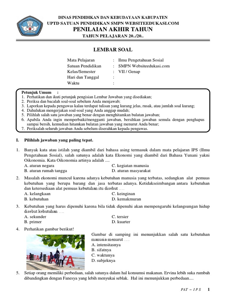 Soal PAT Kelas VII - IPS | PDF | Sains & Matematika