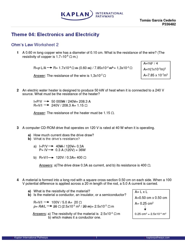 4.2.4 - Ohms Law Worksheet | PDF | Electrical Resistance And ...
