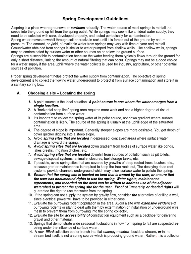 Spring Development Guidelines | PDF | Groundwater | Water