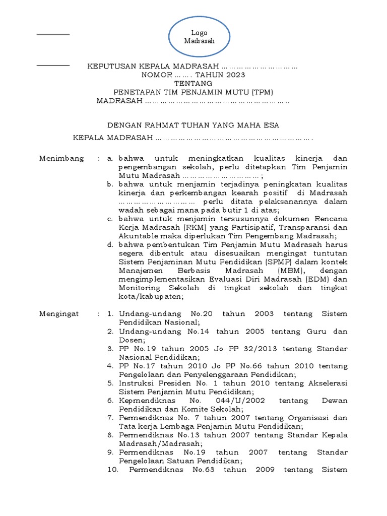 Contoh SK Tim Penjaminan Mutu | PDF