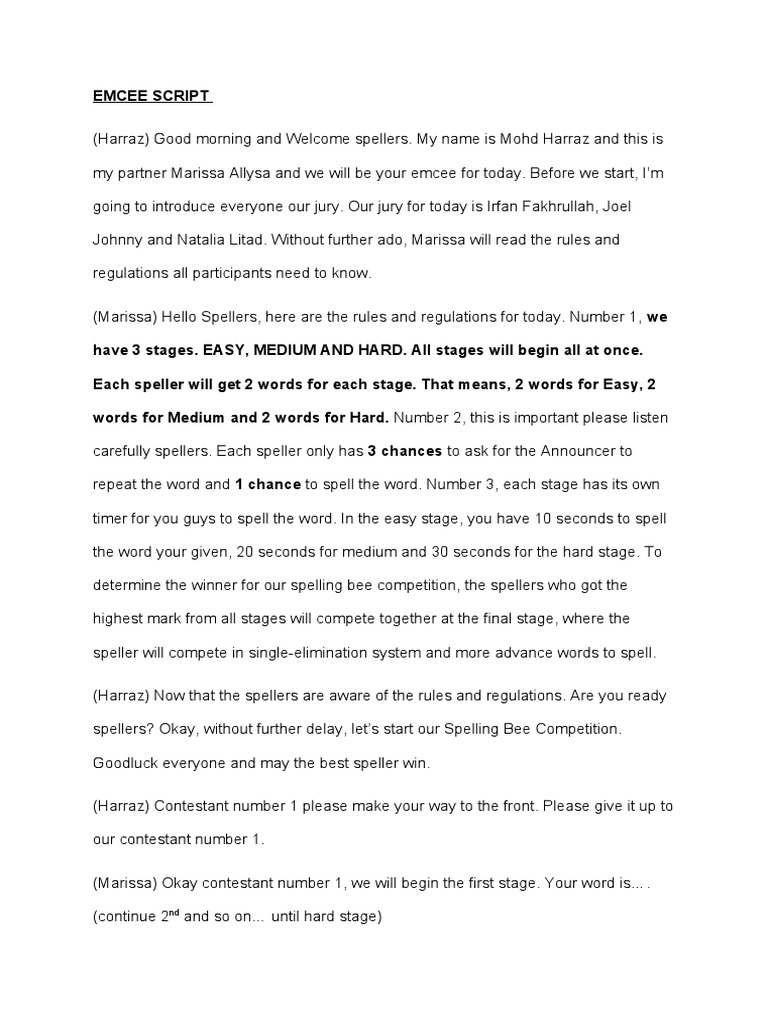 Emcee Script | PDF | Lexicology | Lexicography