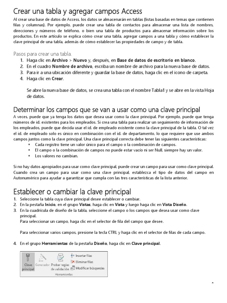Parte 2 Crear Una Tabla y Agregar Campos | Descargar gratis PDF | Bases de datos | Archivo de ...