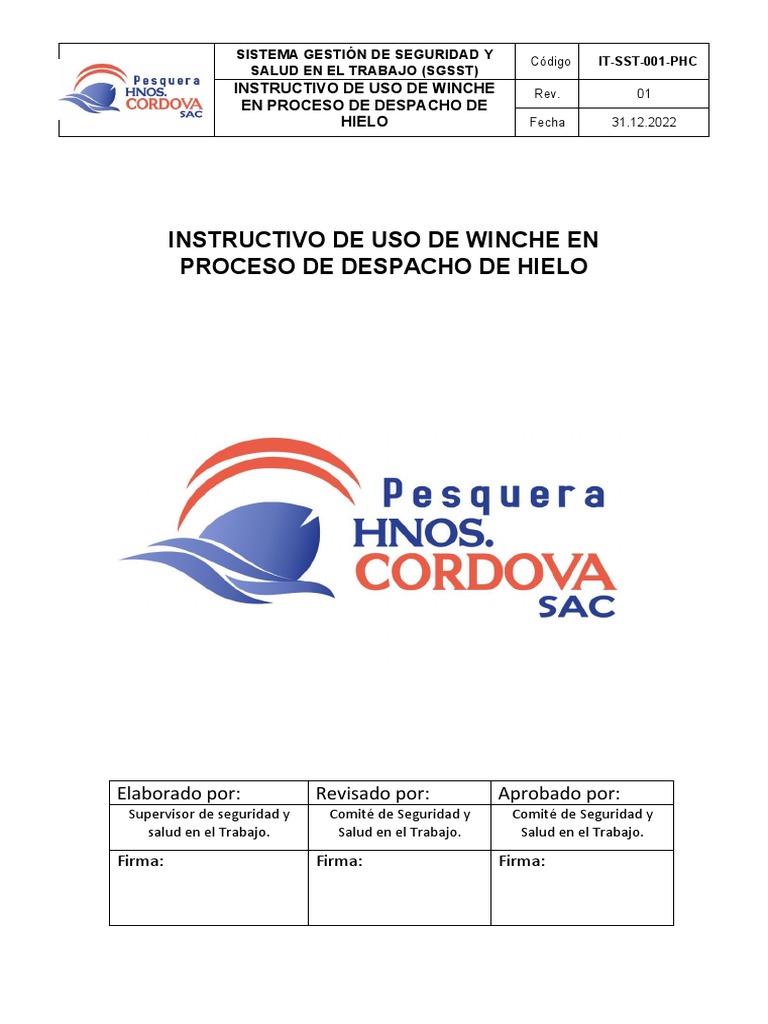 It-sst-001-Phc - Instructivo de Uso de Winche en Proceso de Despacho de Hielo Rev.01 | PDF