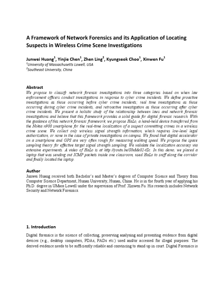 A Framework of Network Forensics and Its Application of Locating Suspects in Wireless Crime ...