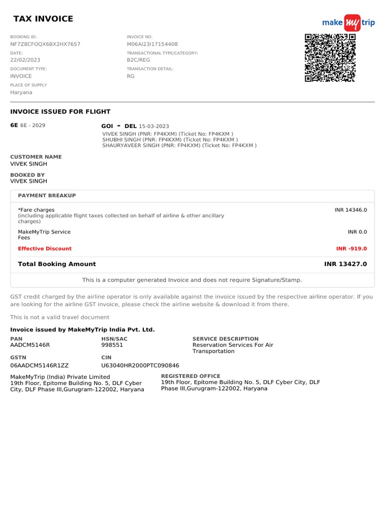 Booking Invoice - M06AI23I17154408 | PDF | Invoice | Economies