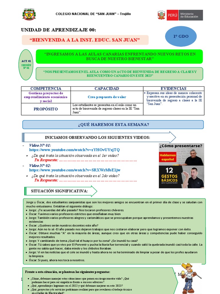 Act. #01-Sesión 01 Uda 00 Ept 1° Gdo | PDF | Evaluación