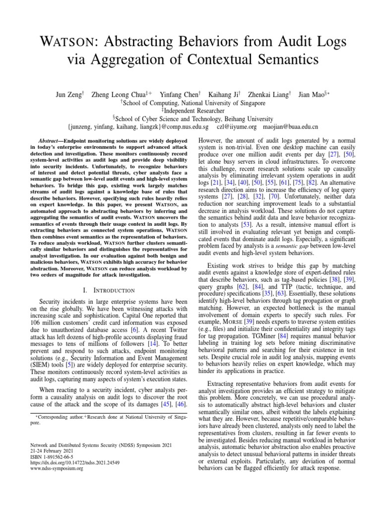 Abstracting Behaviors From Audit Logs | PDF | Compiler | Information
