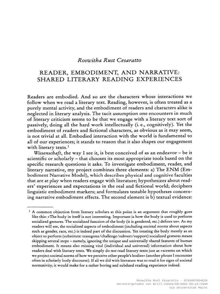 P - Roswitha Rust Cesaretto - Reader - Embodiment | PDF | Embodied Cognition | Narrative