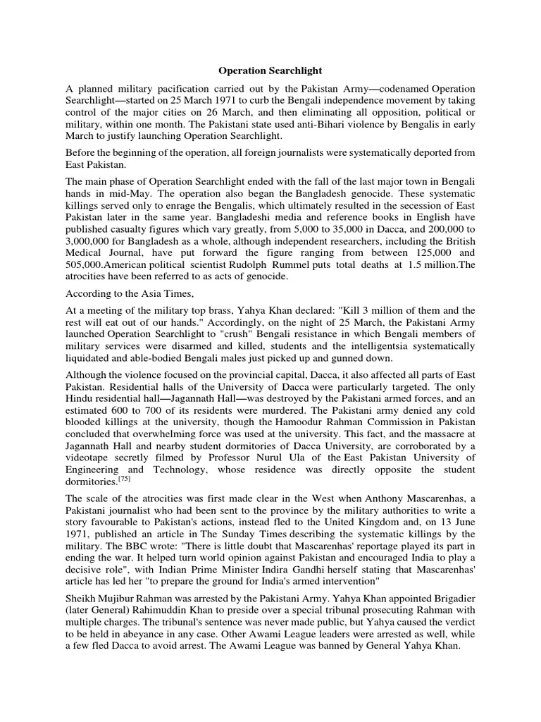 Operation Searchlight | PDF | Human Rights Abuses | Violence
