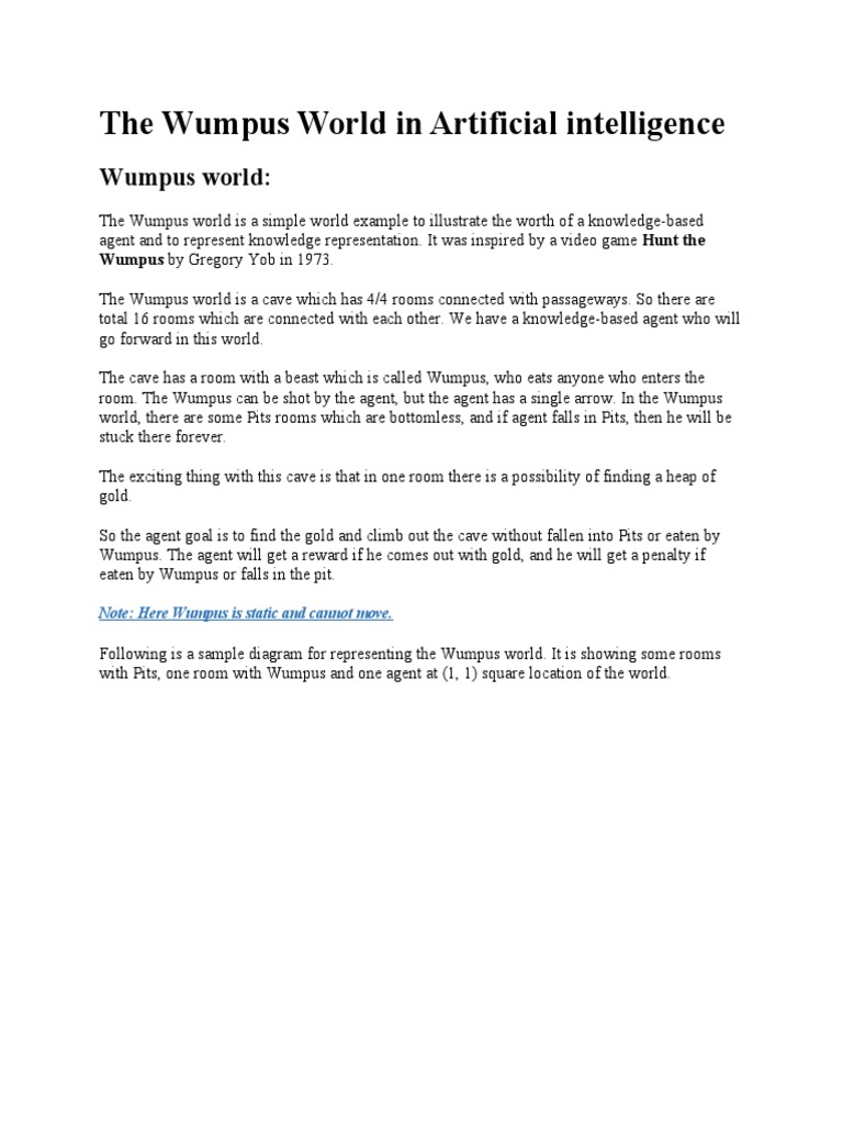 The Wumpus World in Artificial Intelligence | PDF | Cognitive Science | Cognition