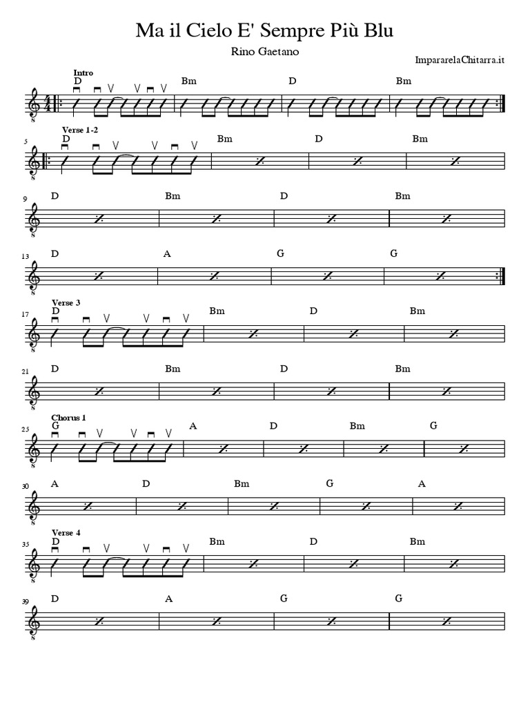 R. Gaetano - Ma Il Cielo E' Sempre Più Blu (Impararelachitarra - It) | PDF