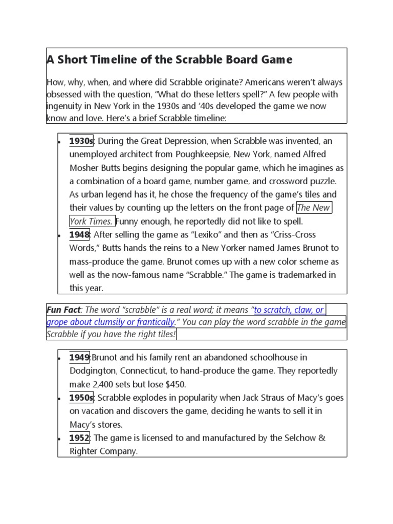 A Short Timeline of The Scrabble Board Game | PDF | Gaming | Games Of ...