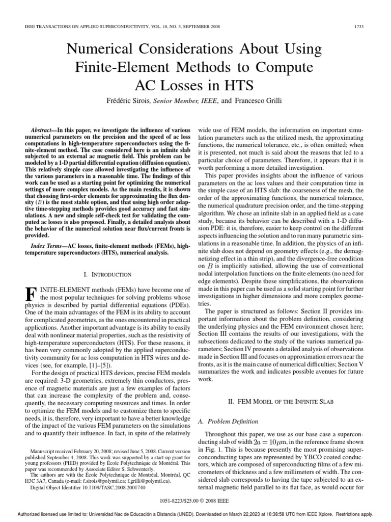 Numerical Considerations About Using Finite Element Methods To Compute Ac Losses In Hts Pdf