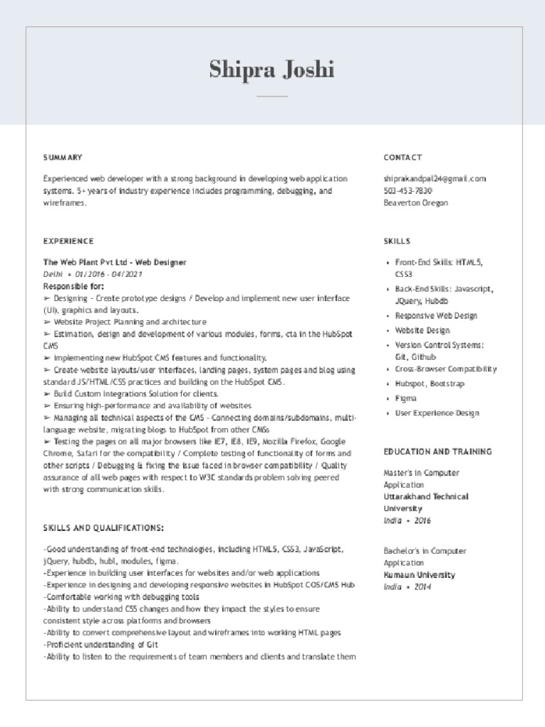 Shipra Joshi Resume | PDF