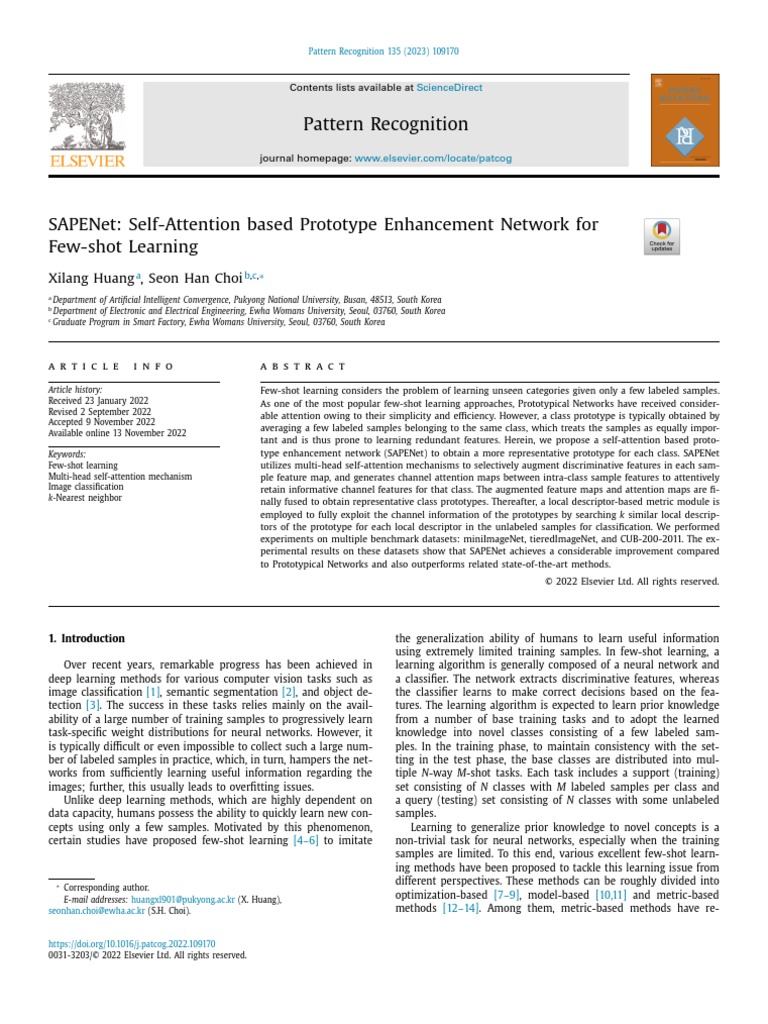 SAPENet: Self-Attention Based Prototype Enhancement Network For Few-Shot Learning | PDF | Deep ...