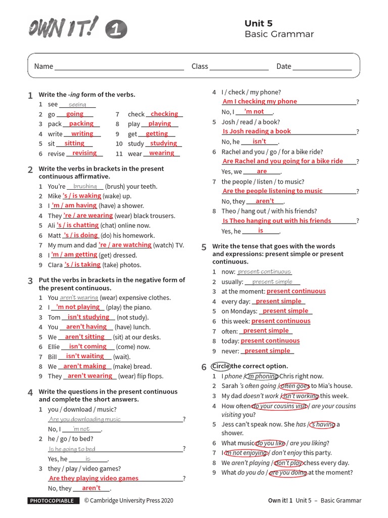 Basic Grammar Unit5 With Answers | PDF | Linguistic Typology ...