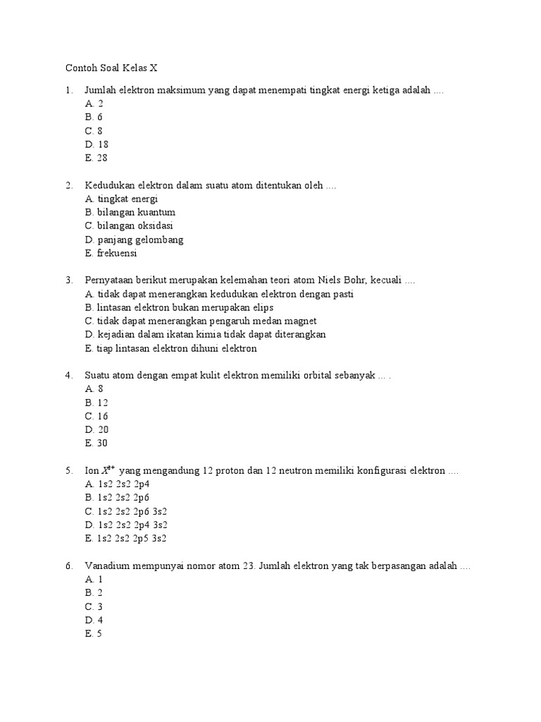 Contoh Soal Kelas X Ganjil Kimia | PDF