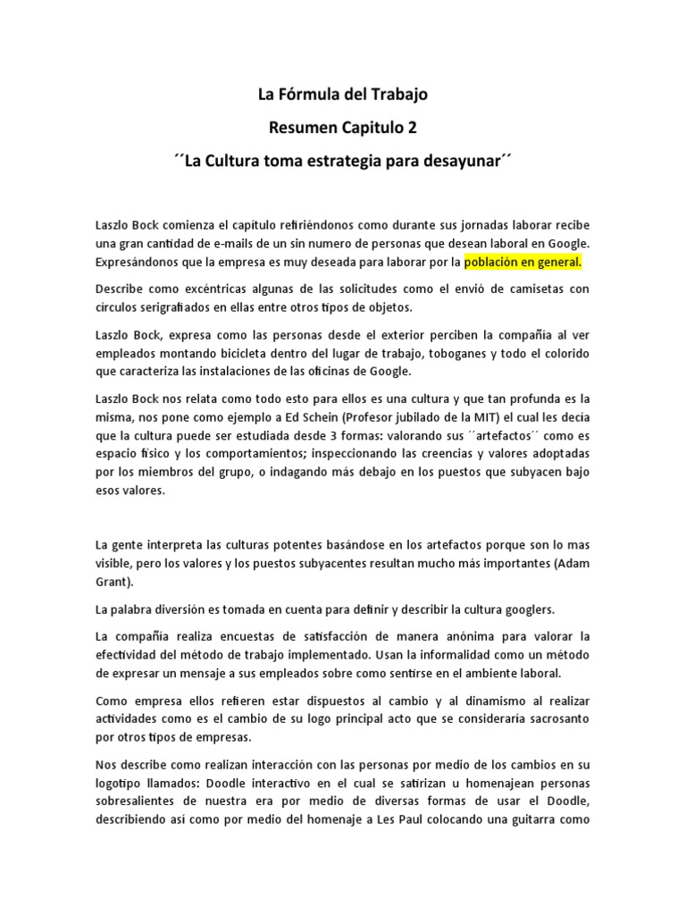Resumen Capitulo 2 Libro La Formula Del Trabajo | PDF | Información Resumen Capitulo 2 Libro La Formula Del Trabajo | PDF | Información