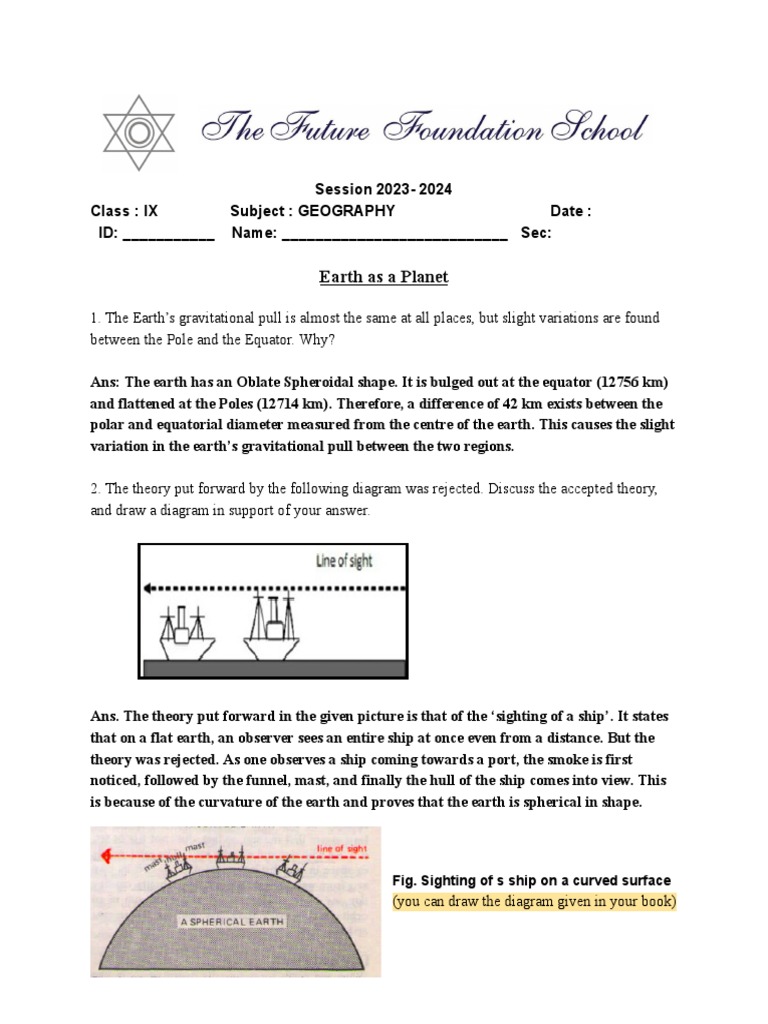 Earth As A Planet - Model Questions - Class 9 | PDF | Earth | Equator