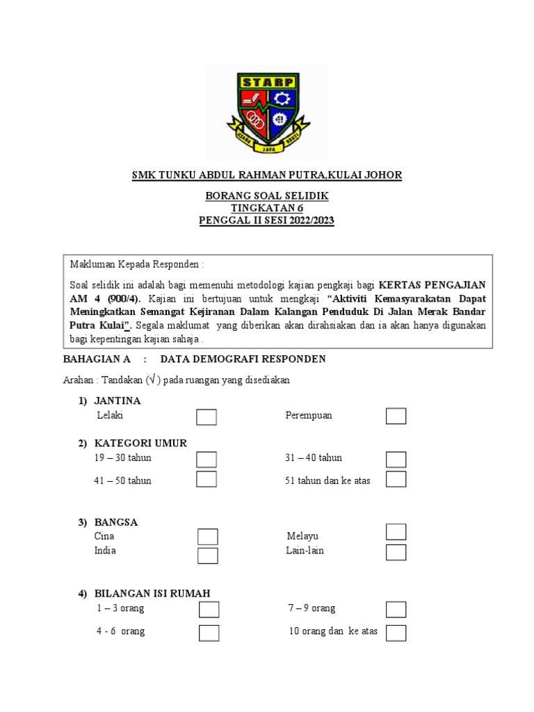 Borang Soal Selidik (Pam) | PDF | Karier & Perkembangan | Ilmu Sosial