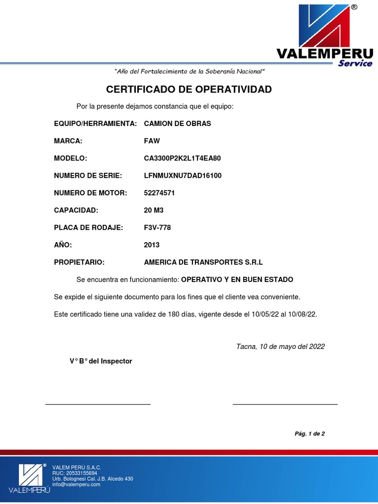 Cert Op F3V-778 | PDF