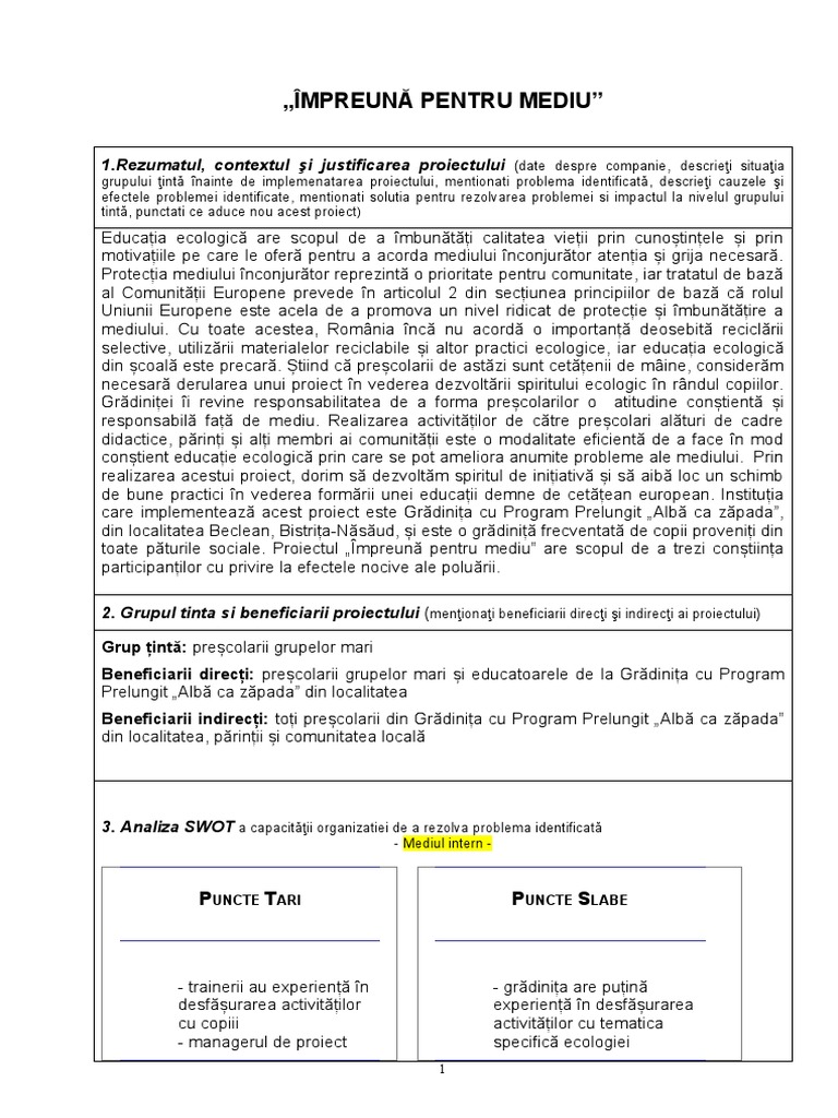 Impreuna Pentru Mediu Proiect | PDF