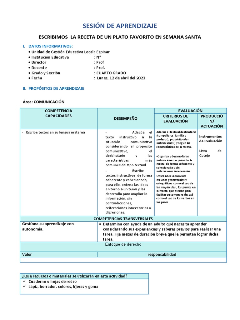 Estructura de una receta para niños | PDF | Evaluación | Maestros