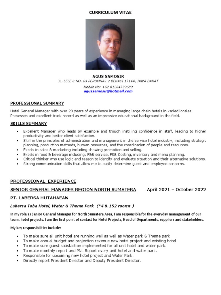 CV-Agus Samosir 2022 Updated | PDF | Strategic Planning | Meal