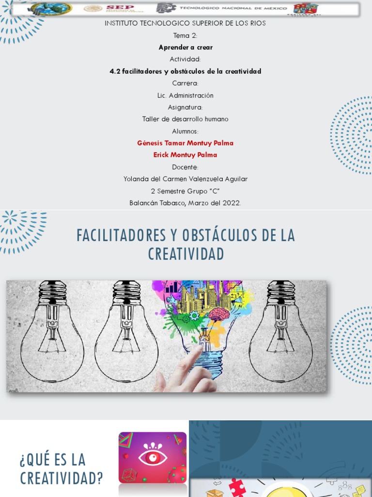 4.2 Facilitadores y Obstáculos de La Creatividad | PDF | Creatividad | Ciencias del comportamiento