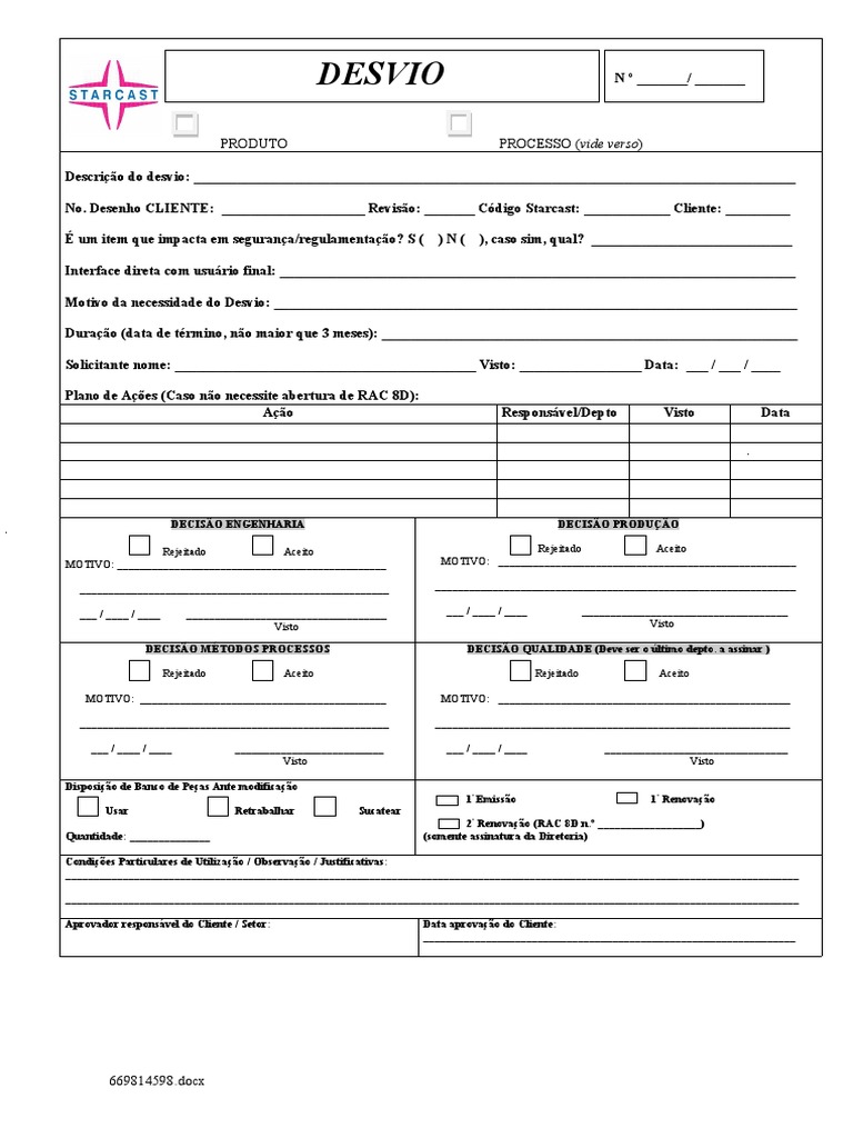 FO 03 03 01 - Solicitação de Desvio | PDF