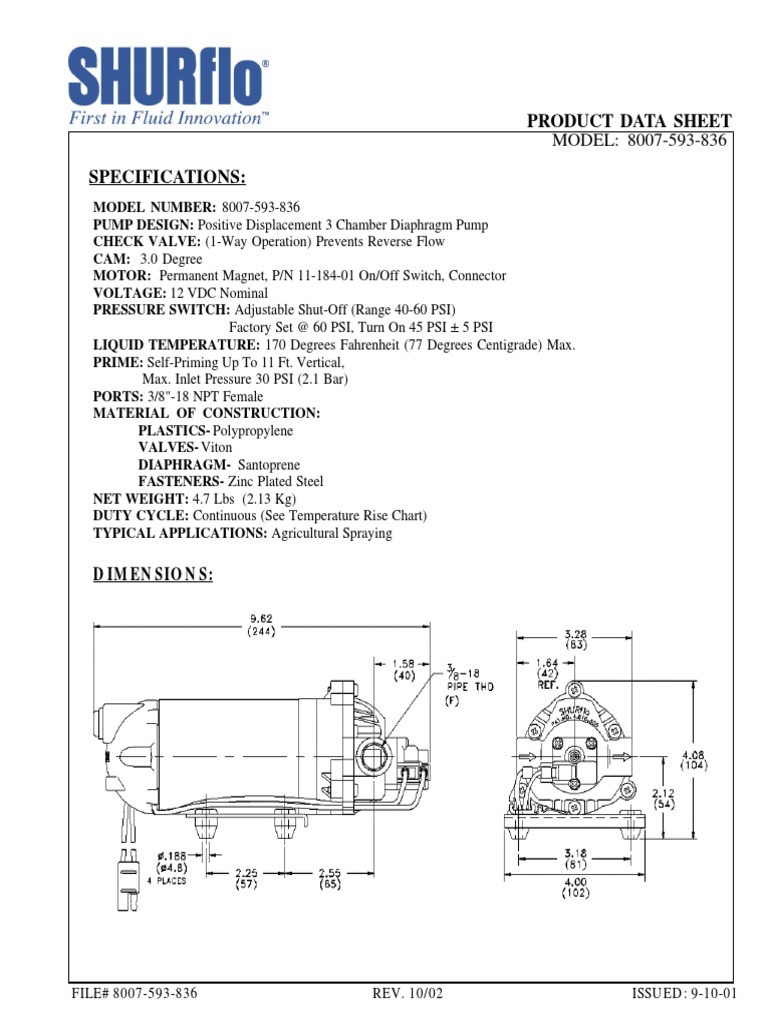Bomba de Agua Shurflo 8007-593-836 Sup SH 12V 35 MTS | PDF | Pump | Valve