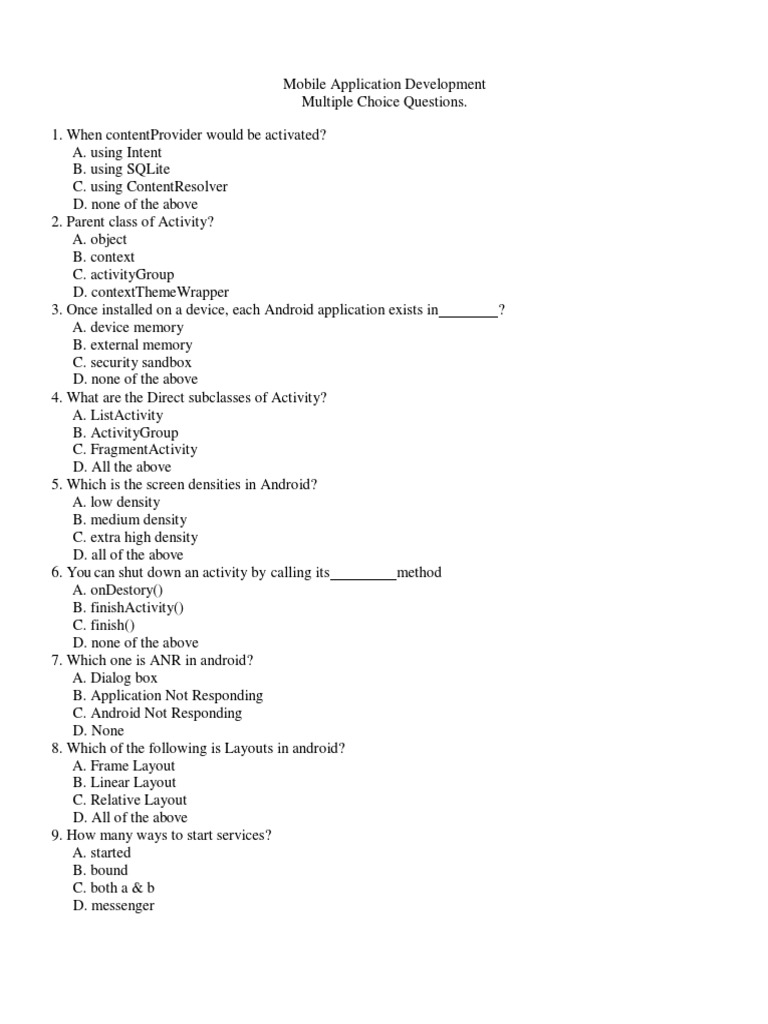 Mobile Application Development Model Pdf Android Operating System Java Programming